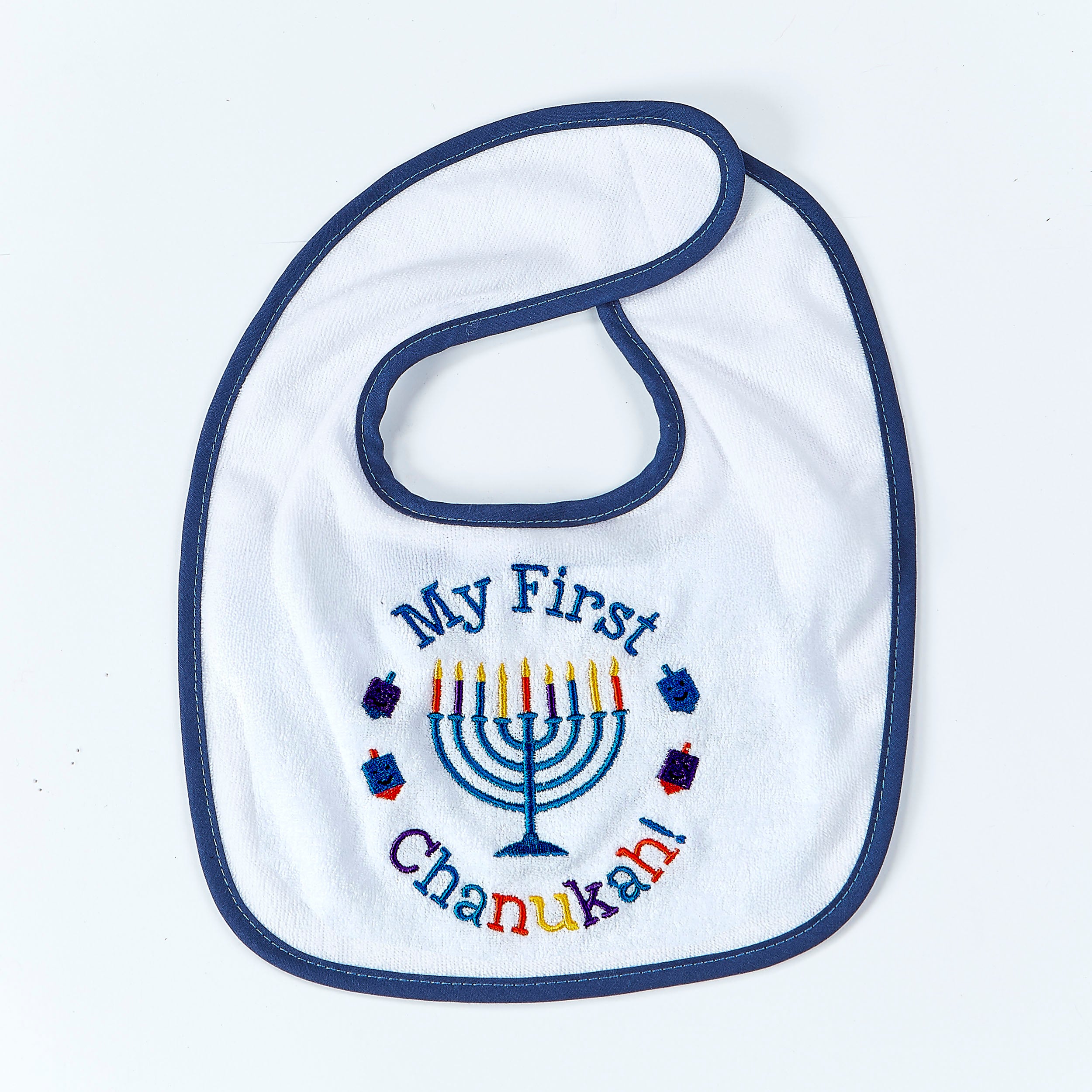 Chanukah Embroidered Bib, "My First Chanukah ! " – Mitzvahland.com