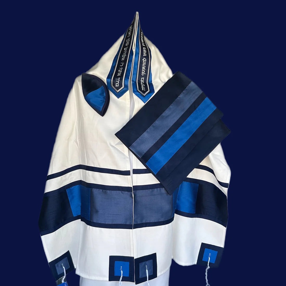 Elegant Cotton Tallit With Dark Blue and Lavender Blue Design ...