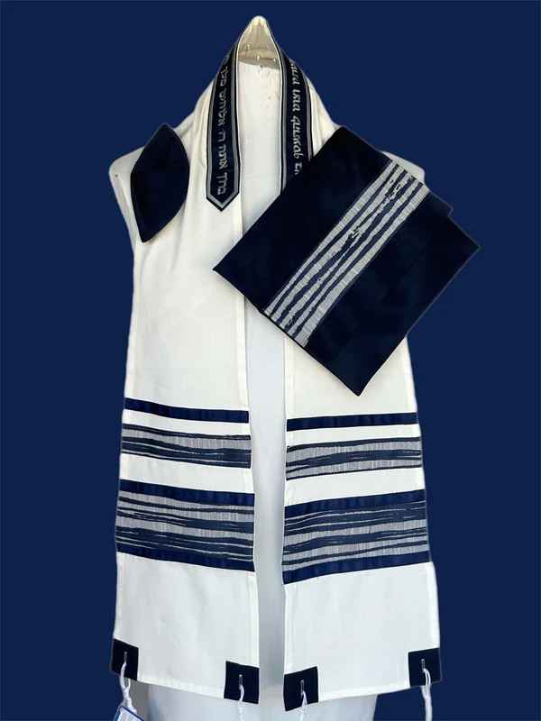 Elegant Blue Wave Cotton Tallit Narrow — Mitzvahland.com